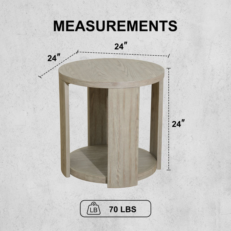 Latitude Run® Rustic Solid Wood Round End Table With Storage Shelf | Wayfair